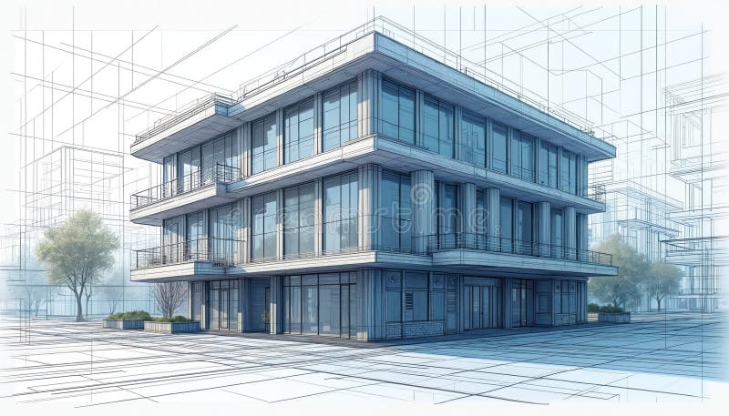 Detailed Blueprint of Exterior Building Design Presents Visual ...