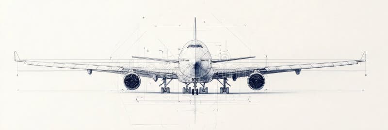 Detailed Blueprint Illustration of an Airplane Showcasing Structural ...