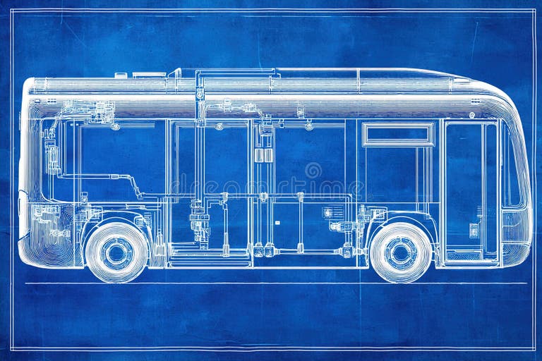 Detailed Blueprint Illustration of a Modern Bus Design Showcasing ...