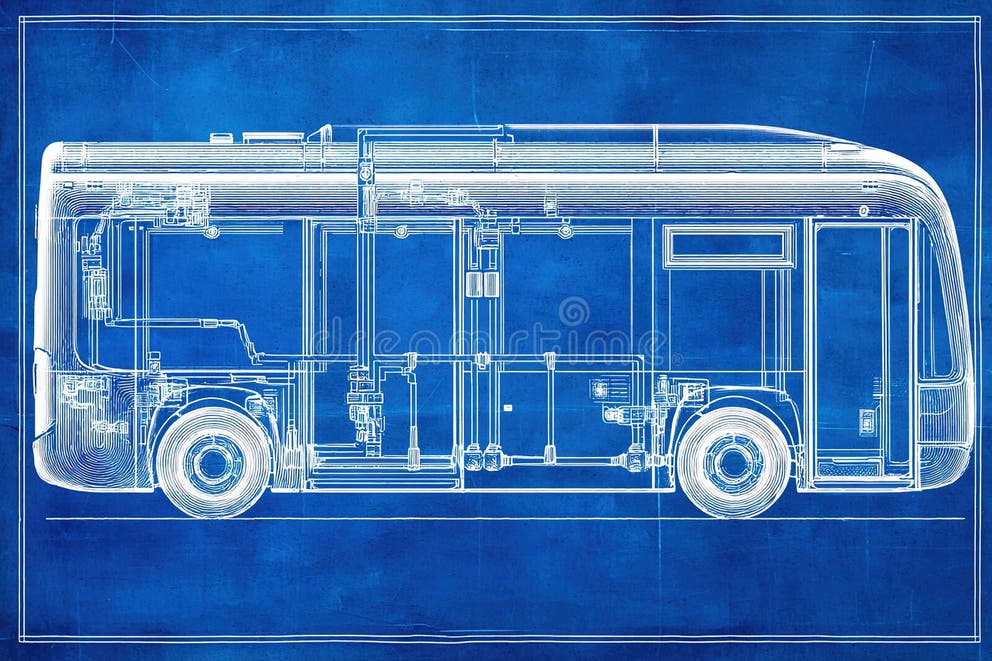 Detailed Blueprint Illustration of a Modern Bus Design Showcasing ...