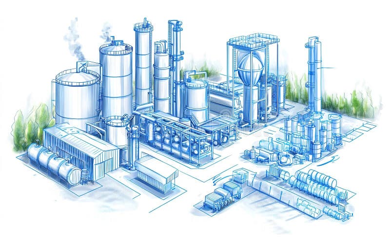 Detailed Blueprint of an Industrial Facility Showcasing Storage Tanks ...