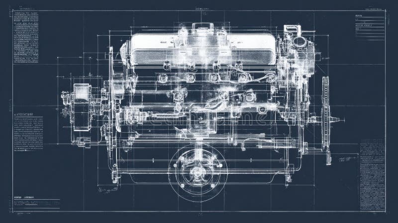 Detailed Blueprint of an Internal Combustion Engine Showcasing Design ...
