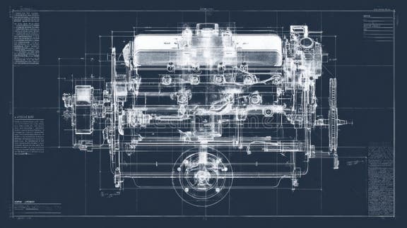 Detailed Blueprint of an Internal Combustion Engine Showcasing Design ...