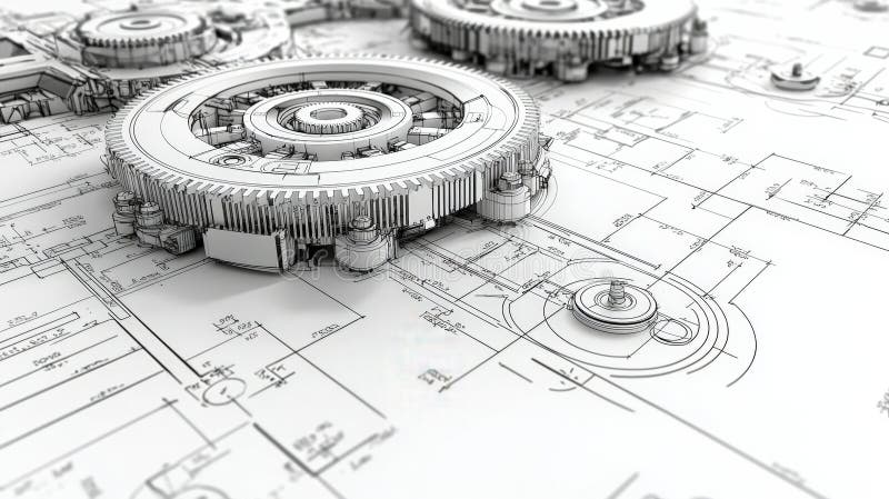 Detailed Blueprint of Mechanical Gears on Technical Engineering Drawing ...