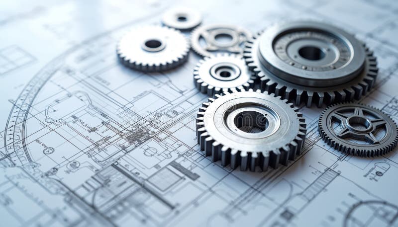 Detailed Blueprint with Metal Gears. Engine Design Components on Tech ...