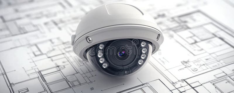 Detailed Blueprint of a Modern Security Camera System on White ...