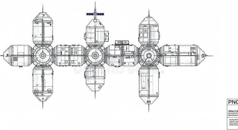 A Detailed Blueprint of a Modular Space Station Design Showing a ...
