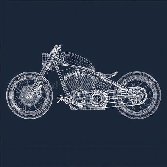 Detailed Blueprint of a Motorcycle Design Featuring Technical ...