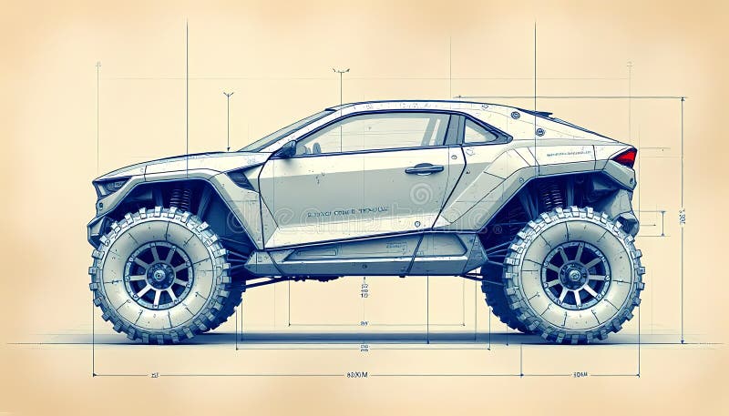 Detailed Blueprint of an Off-road Vehicle, Showcasing Technical and ...