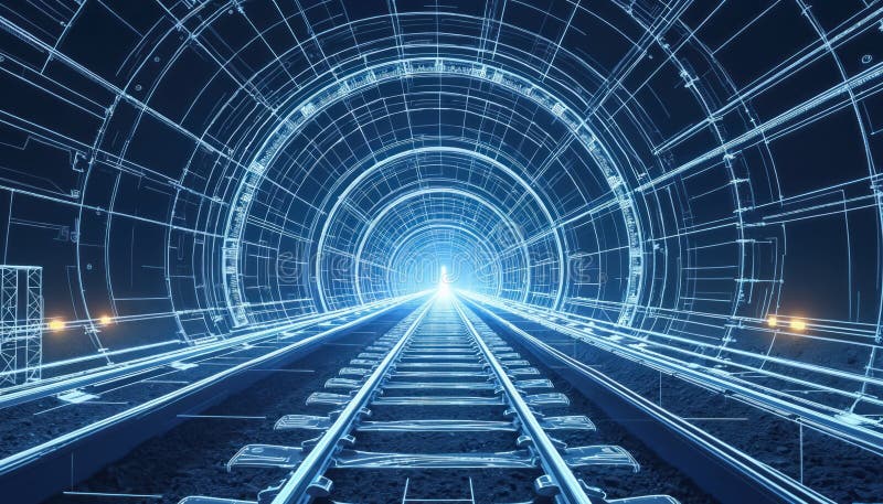 Detailed Blueprint Railway Tunnel. Engineering Architecture, Infrastructure Development Stock ...