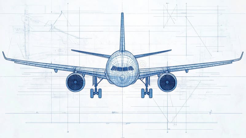 Detailed Blueprint Representation of a Modern Airplane Design ...