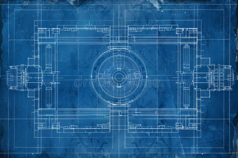 Detailed Blueprint Showing a Machines Components and Specifications in ...