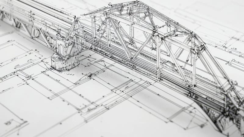 Detailed Blueprint of a Steel Bridge: Architectural Design and ...