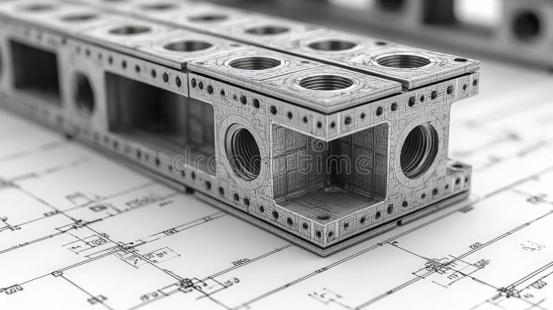 Detailed Blueprint and Technical Model of Industrial Component for ...