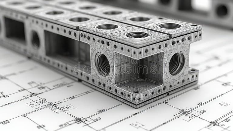 Detailed Blueprint and Technical Model of Industrial Component for ...