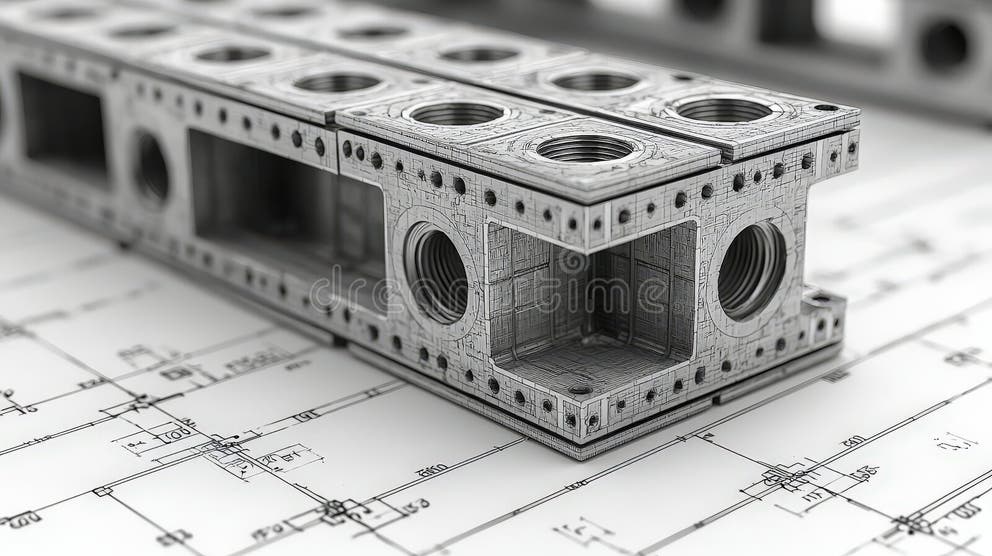 Detailed Blueprint and Technical Model of Industrial Component for ...