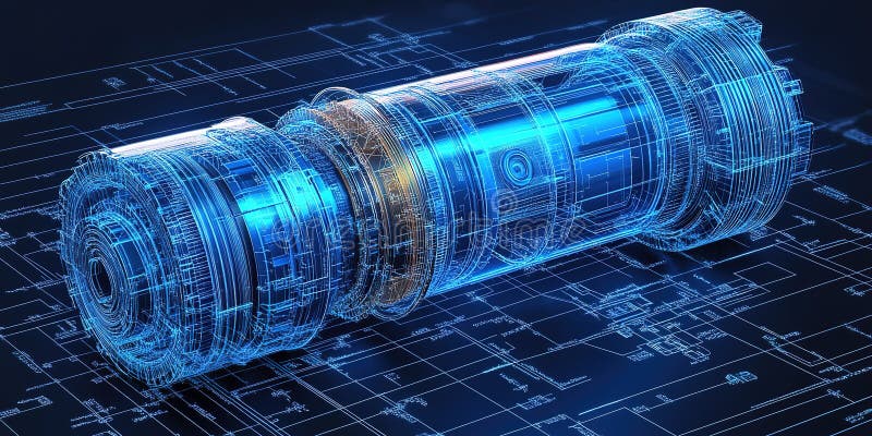 Detailed Blueprint Visualization of a High-tech Mechanical Component ...