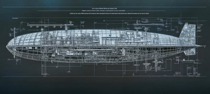 Detailed Blueprint of a Zeppelin Airship Showing Internal Structure ...