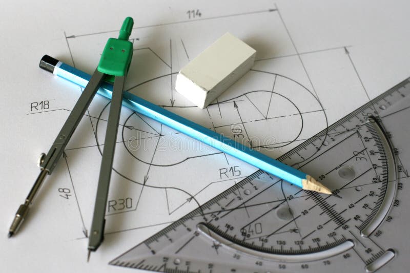 Detailed Blueprints on Paper Stock Image - Image of blueprint, design ...