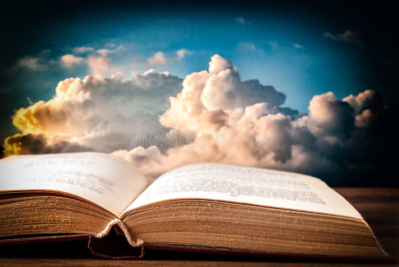 Detailed Book on the Background of the Night Sky with Clouds Stock ...
