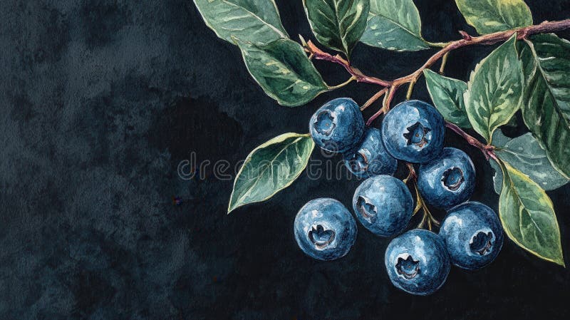Detailed Botanical Drawing Showcasing Blueberry on Dark Background ...