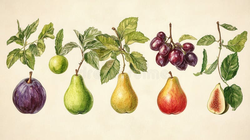 Detailed Botanical Drawing Showcasing Different Fruits Stock Image ...