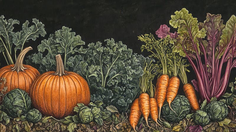 Detailed Botanical Drawing of Vegetable Harvest Stock Image - Image of ...