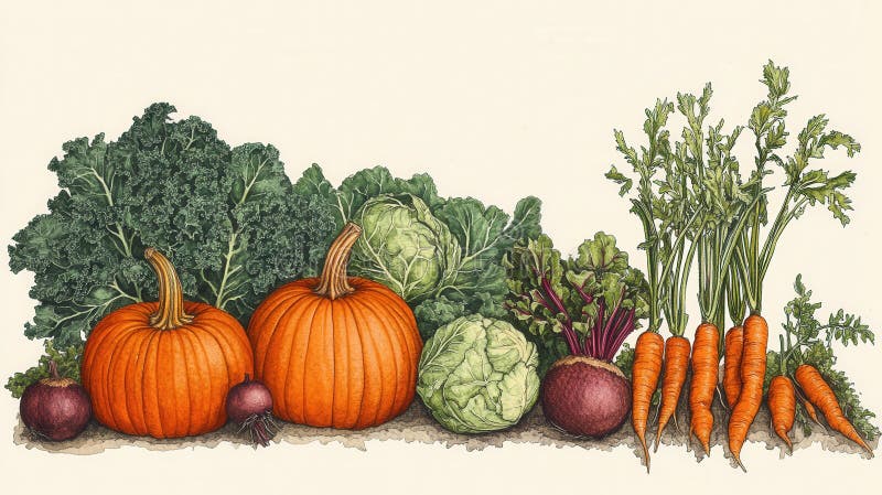 Detailed Botanical Drawing of Vegetable Harvest Stock Image - Image of ...