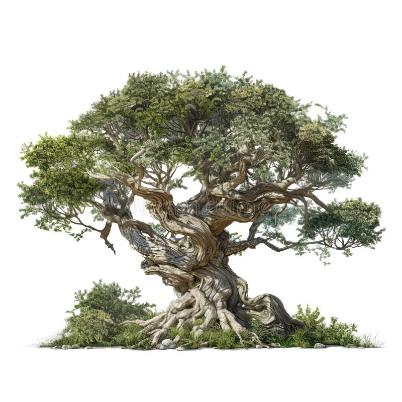 Detailed Botanical Illustration of a Tree on a White Background ...