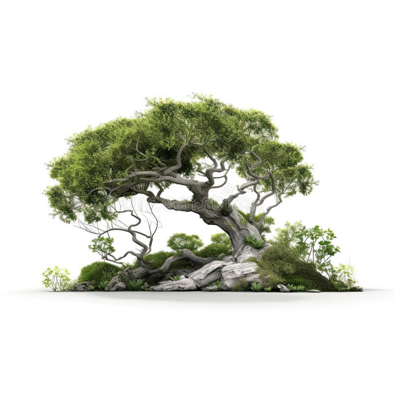 Detailed Botanical Illustration of a Tree on a White Background ...