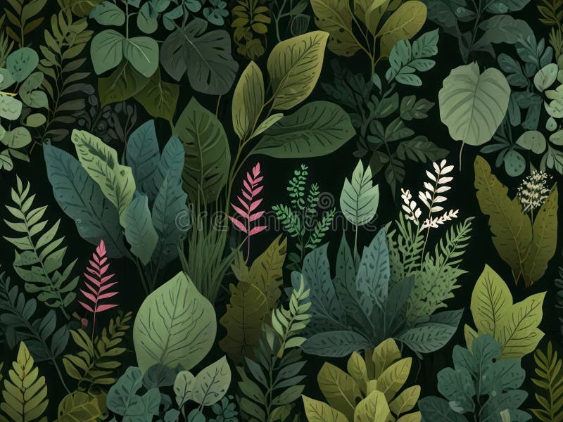 Lush Green Botanical Leaf Pattern Showcasing Diverse Tropical Plant ...