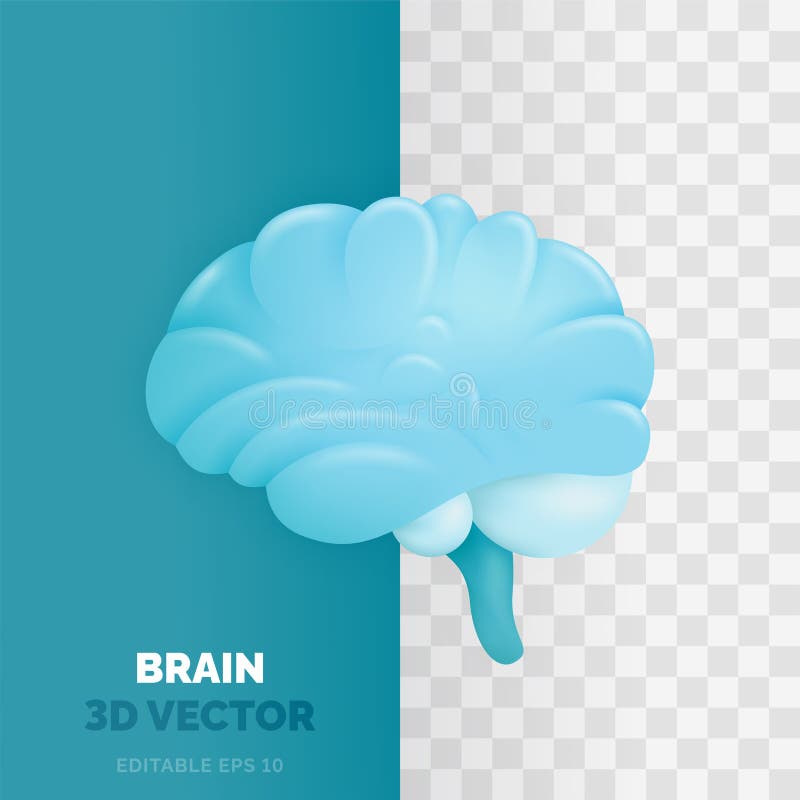 DETAILED BRAIN SHAPE Vector Illustration in 3d Glossy and Plastic Style ...