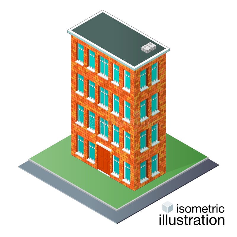 Detailed Brick Building in the Isometric Projection. Stock Vector ...
