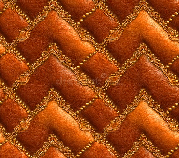 Detailed Brown Leather Pattern with Gold Stitching in a Zigzag Design for a Textured Background ...