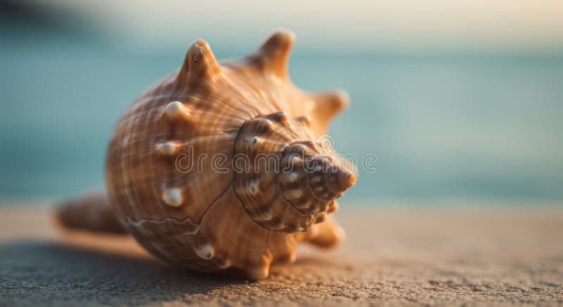 Detailed Brown Seashell on Sandy Beach at Sunset Stock Illustration ...
