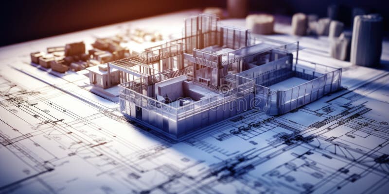 Detailed Building Model on Top of a Blueprint, Suitable for ...