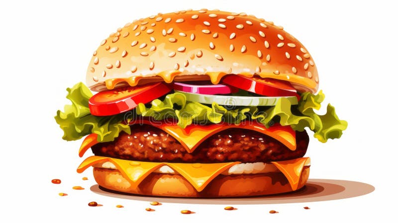 Detailed Burger Vector Illustration with Animated Style Stock ...