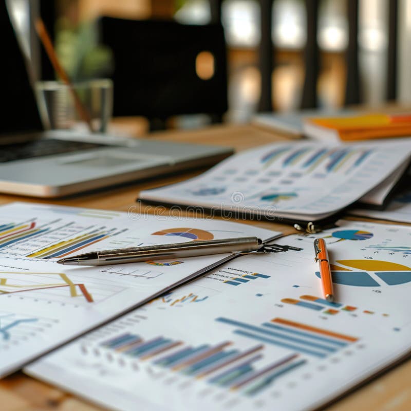 Detailed Business Plan with Charts and Notes Spread Out on a Desk ...