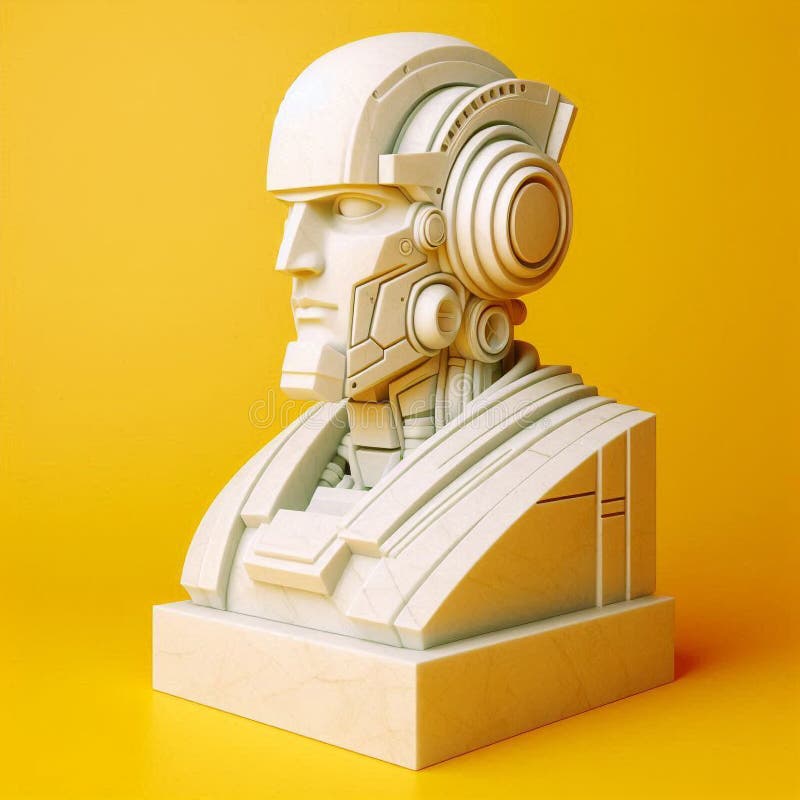 Futuristic Robot Bust Sculpture Featuring Intricate Design Elements ...