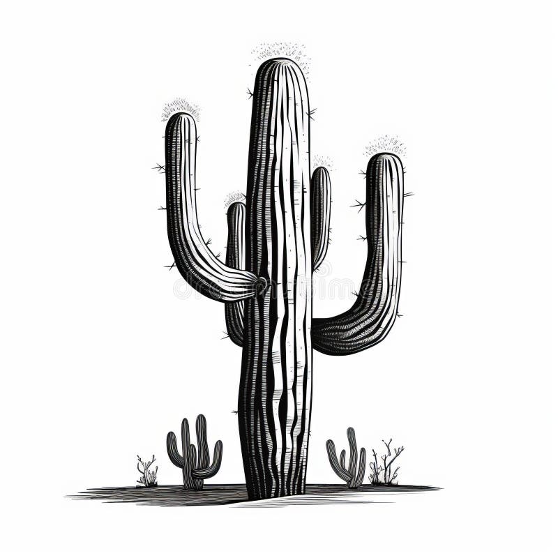 Detailed Cactus Drawing Vector Illustration in the Style of Brian ...
