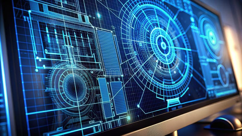 Detailed CAD Design Blueprint on Computer Screen Precision Engineering ...