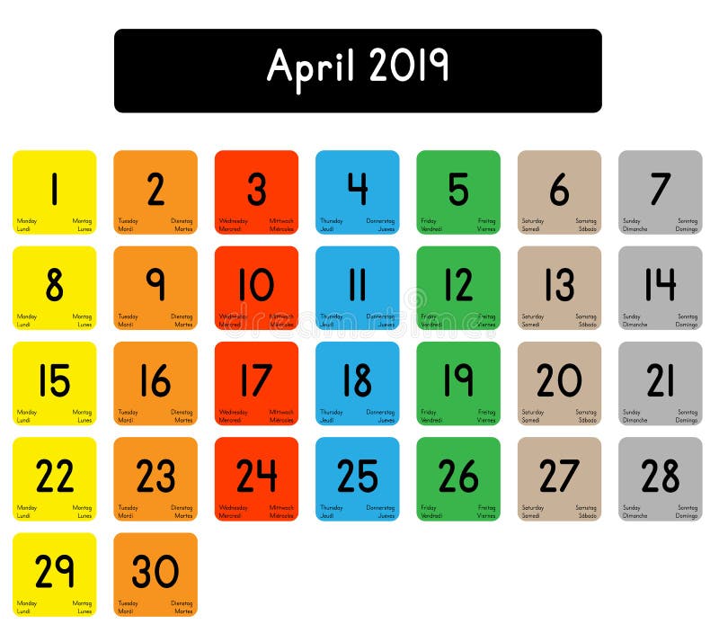 Calendar of the Month of April 2019 Stock Vector - Illustration of ...