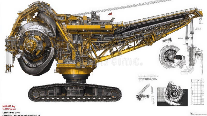 An Ultra-detailed Technical Blueprint of the Bagger Bucket-wheel ...