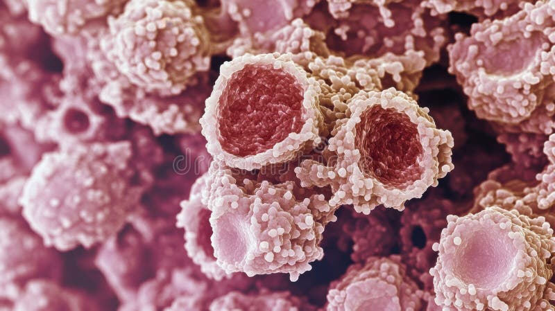 Detailed Cancer Cells Microscopy Visualization 3D Illustration Stock ...
