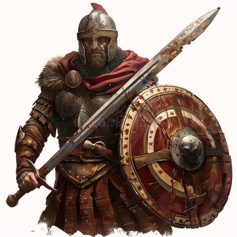 A Saxon Warrior Stands Ready for Battle, Clad in Chainmail Armor ...