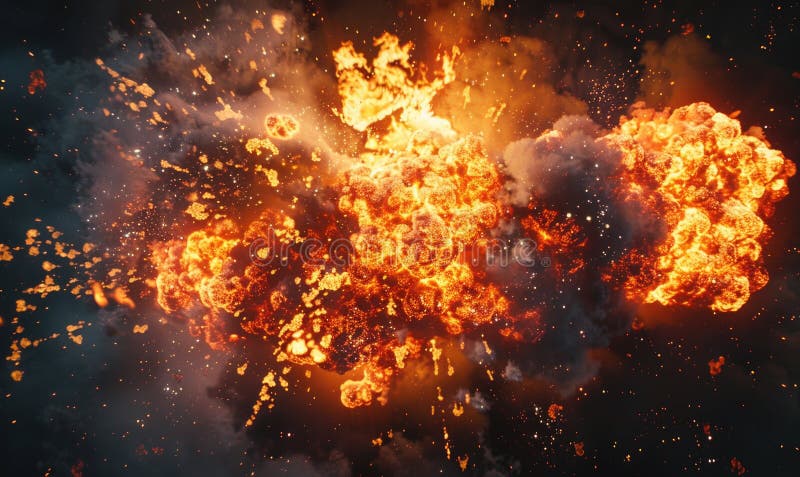 Detailed Capture of an Explosion in Motion, Showcasing the Fiery Bursts ...
