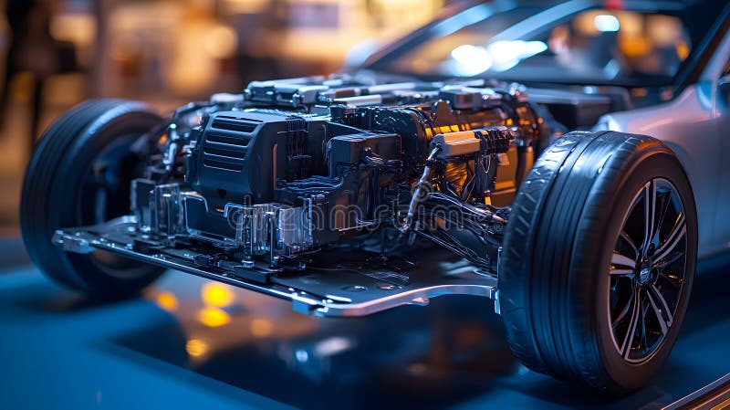 Detailed Car Engine and Chassis Display in Automotive Showcase Stock ...