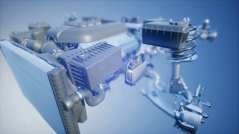 Detailed Car Engine and Other Parts Stock Illustration - Illustration ...