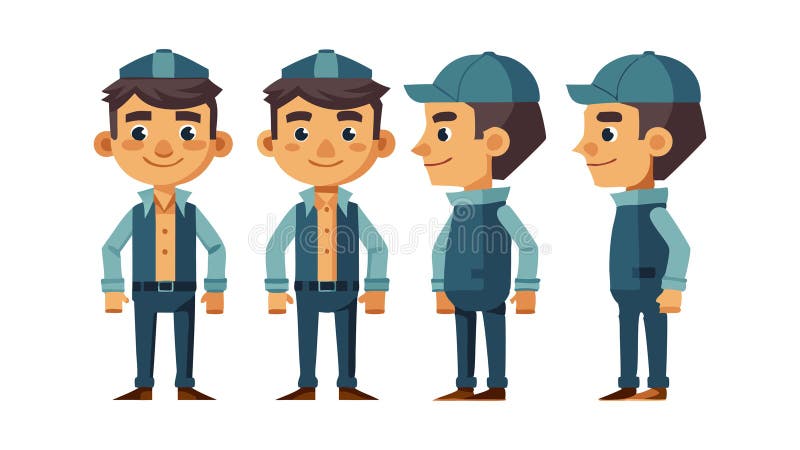 Cartoon Character Animation with Front, Side, and Back Views Stock ...