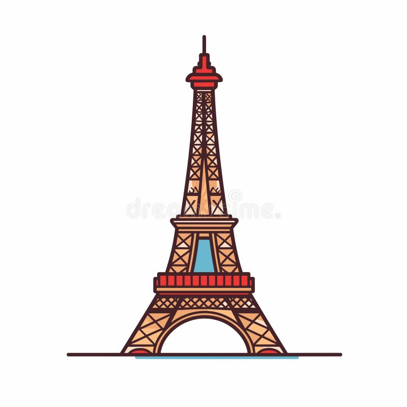 Detailed Cartoon Vector of the Eiffel Tower with Red and Blue ...